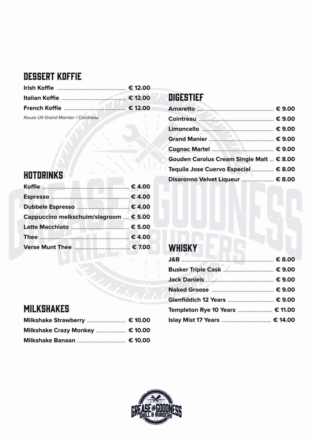 Menu - Grease and Goodness